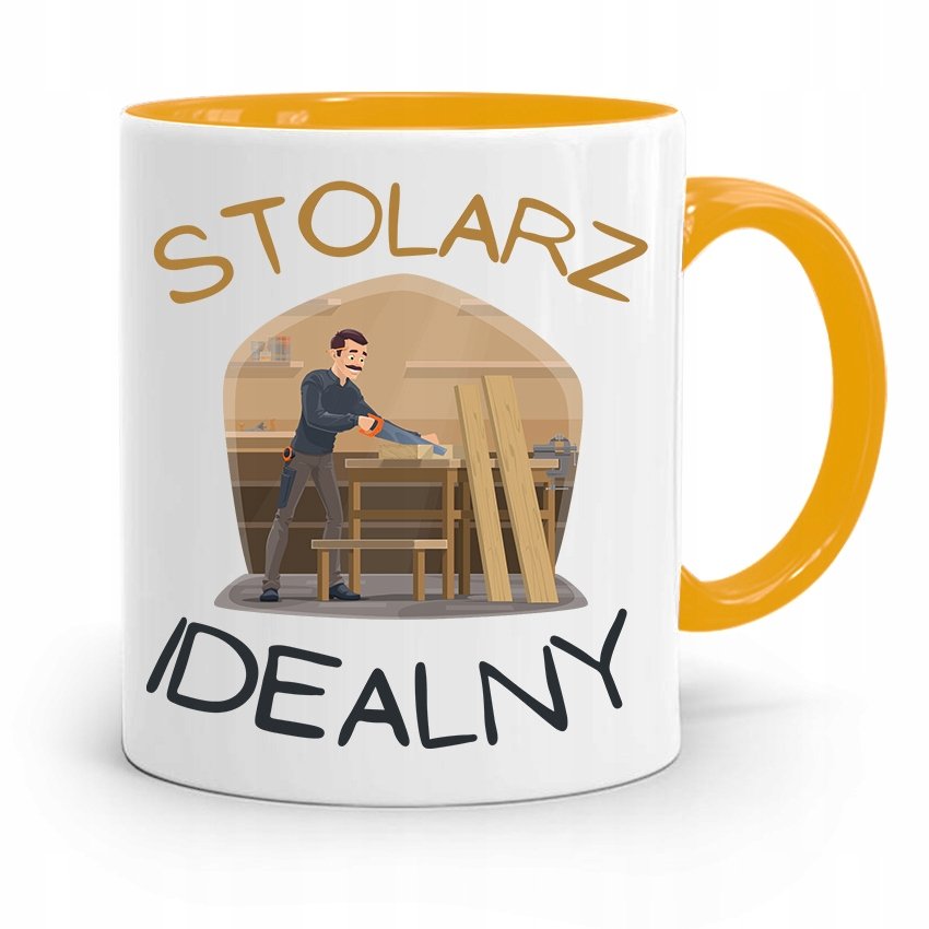 KUBEK ŻÓŁTY PREZENT DLA STOLARZA STOLARZ IDEALNY z Nadrukiem ze ...