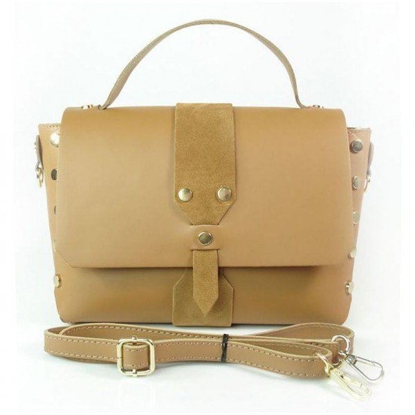 Kuferek listonoszka A5 złote dżety + zamsz camel Vera Pelle VPK789C ...