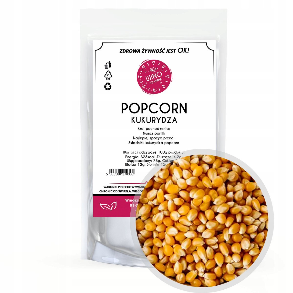 Kukurydza popcorn ziarno do prażenia i mikrofali - 1kg bez soli ...