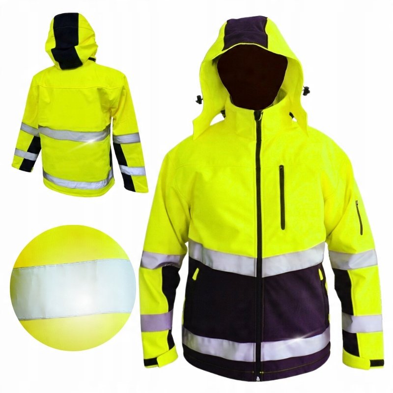 Kurtka męska robocza SOFTSHELL Odblaskowa Wodoodporna żółta z Kapturem ...