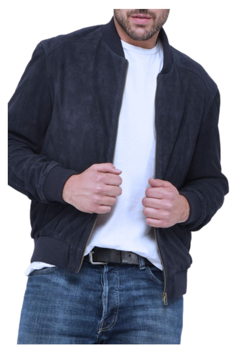 Kurtka męska skórzana Isaco & Kawa bomberka granatowa-L - Inna marka | Moda Sklep EMPIK.COM