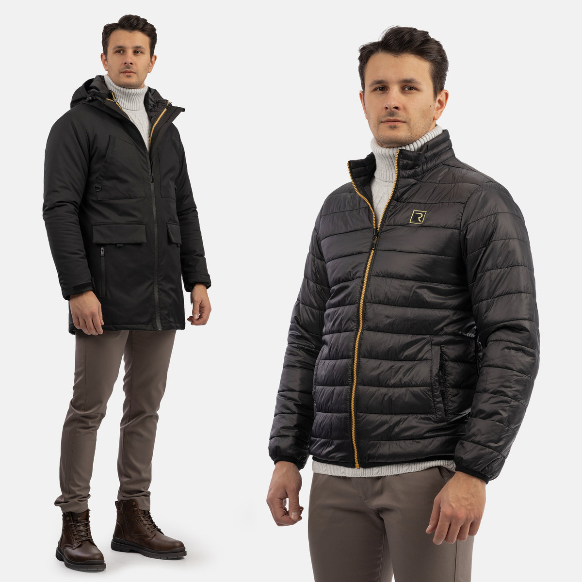 Kurtka Męska Zimowa 2w1 Parka Z Kapturem Funkcjonalna Pikowana Czarna ...