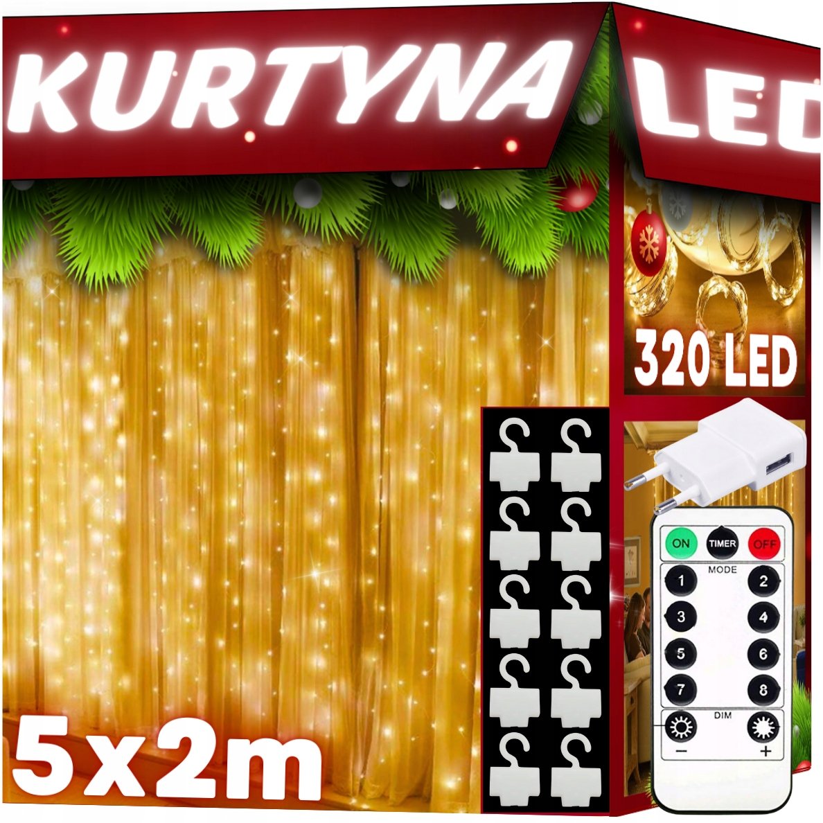 KURTYNA LED ŚWIETLNA 320LED Lampki Choinkowe Sople Zewnętrzne Girlanda ...