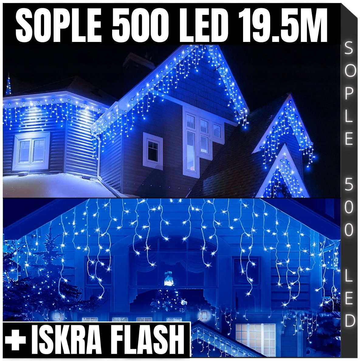 Kurtyna Sople 500 Led Niebieskie Lampki Zewnętrzne Wewnętrzne 19,5M ...