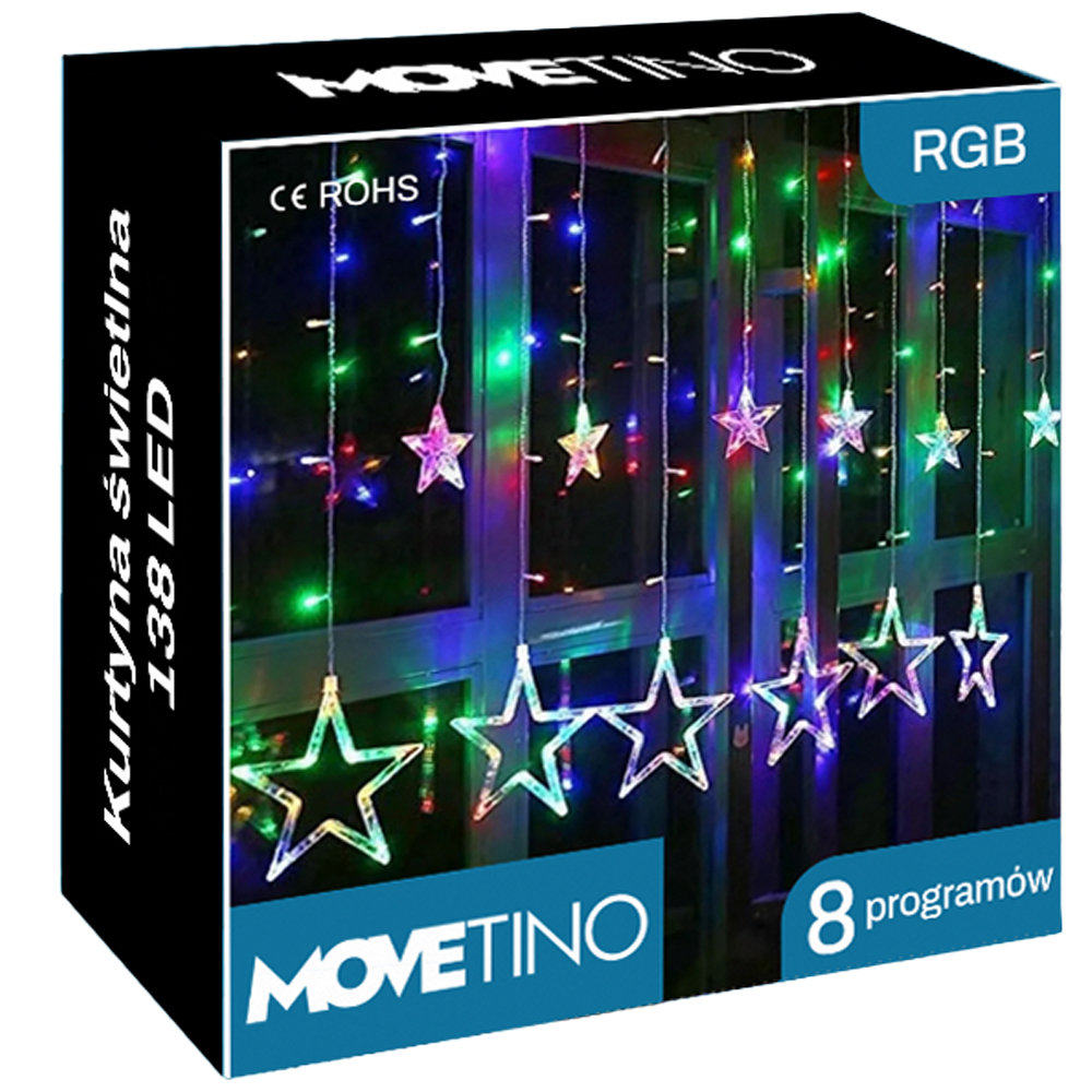 KURTYNA ŚWIETLNA GWIAZDKI 120LED LAMPKI CHOINKOWE GIRLANDA ŚWIĄTECZNA ...