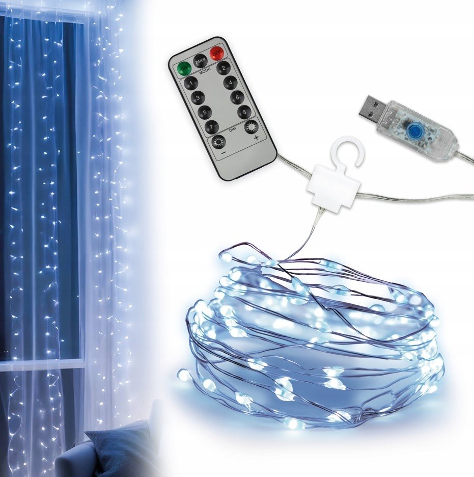 KURTYNA ŚWIETLNA LED 3x3 Lampki LED x 300 NA OKNO GIRLANDA Zimny Kolor ...