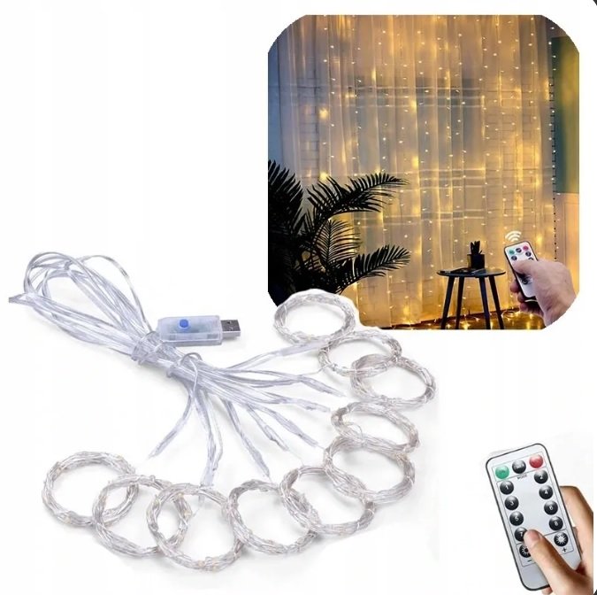 Kurtyna Świetlna LED Sople Pilot Biały Ciepły 3X3M Lampki - Inna marka ...