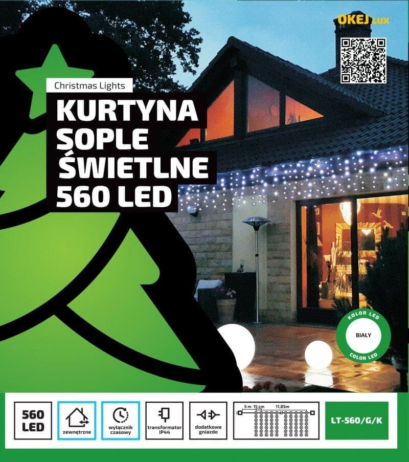 Kurtyna świetlna MULTIMAX, 560 LED, 12x0,5 m, OLT-560/G/K/P, barwa zimna biała - Multimix ...