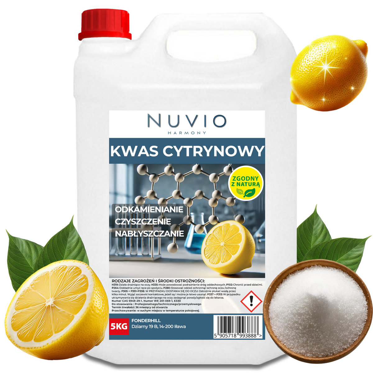 Kwasek Cytrynowy Kwas Spożywczy E330 Czysty 5Kg Odkamieniacz Nuvio ...