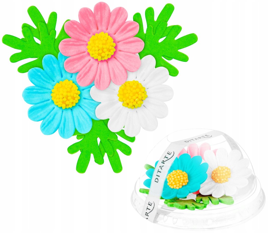 Kwiaty ozdoby na tort kwiat cukrowy margaretki liście dekoracje ...