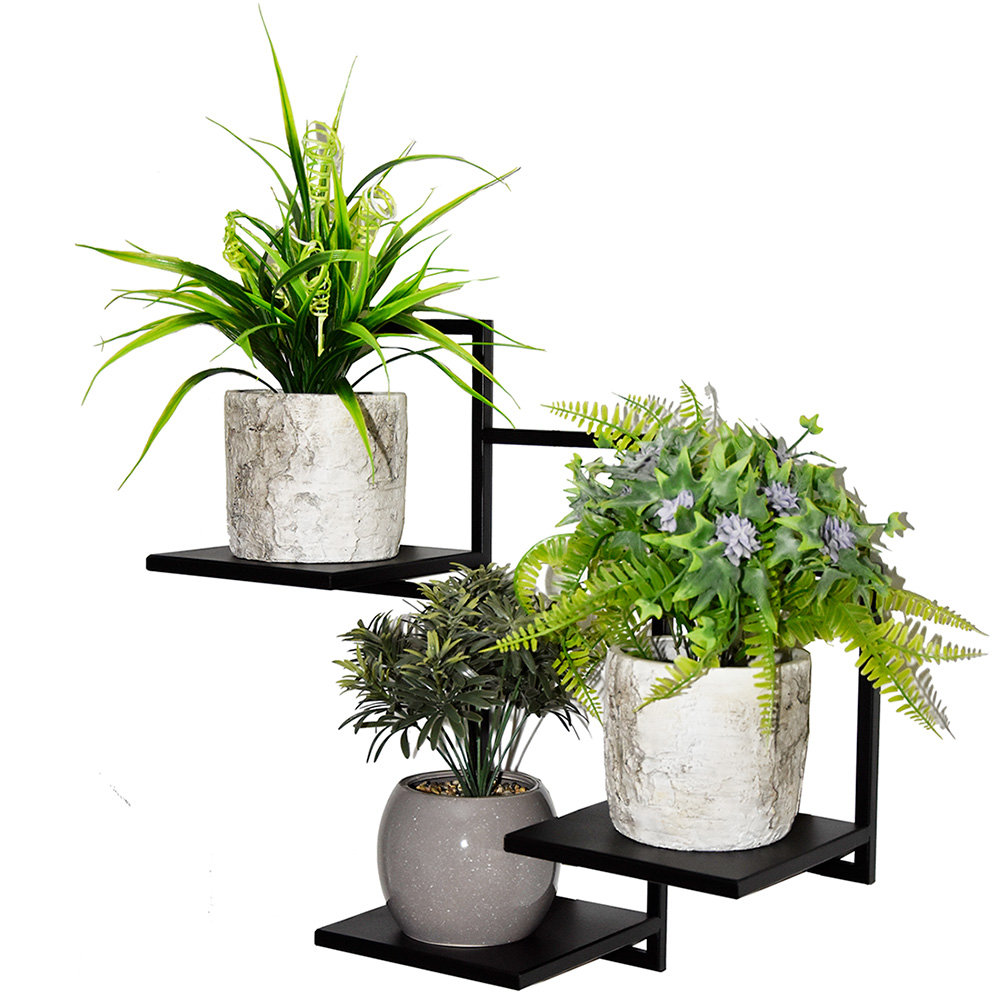 Kwietnik czarny metalowy Gramix 50 cm metal półka na trzy kwiaty ...