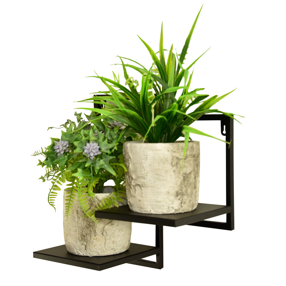 Kwietnik czarny metalowy Gramix metal półka na 2 kwiaty ozdoby wisząca ...