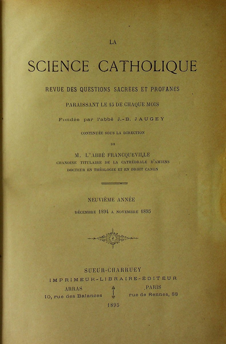 La science catholique revue des questions sacrees et profanes 1895 r ...