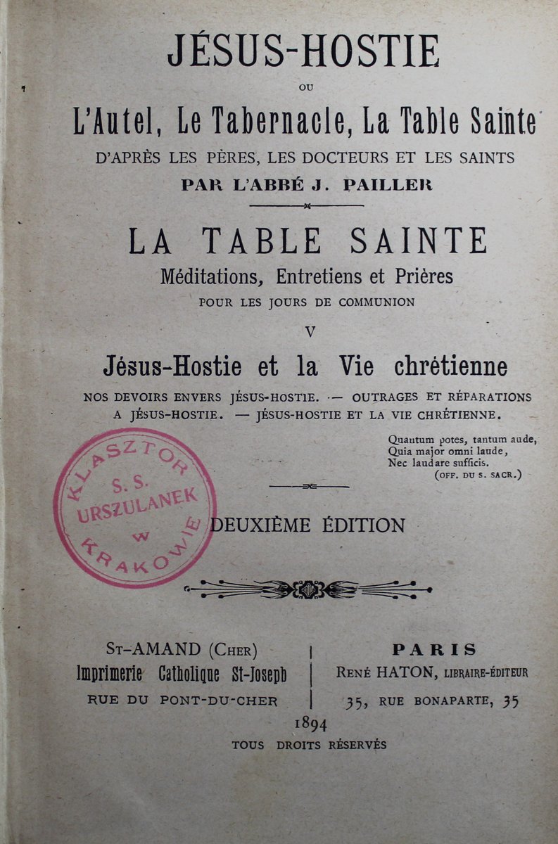 La Table Sainte 1894 r. - W opisie | Książka w Empik