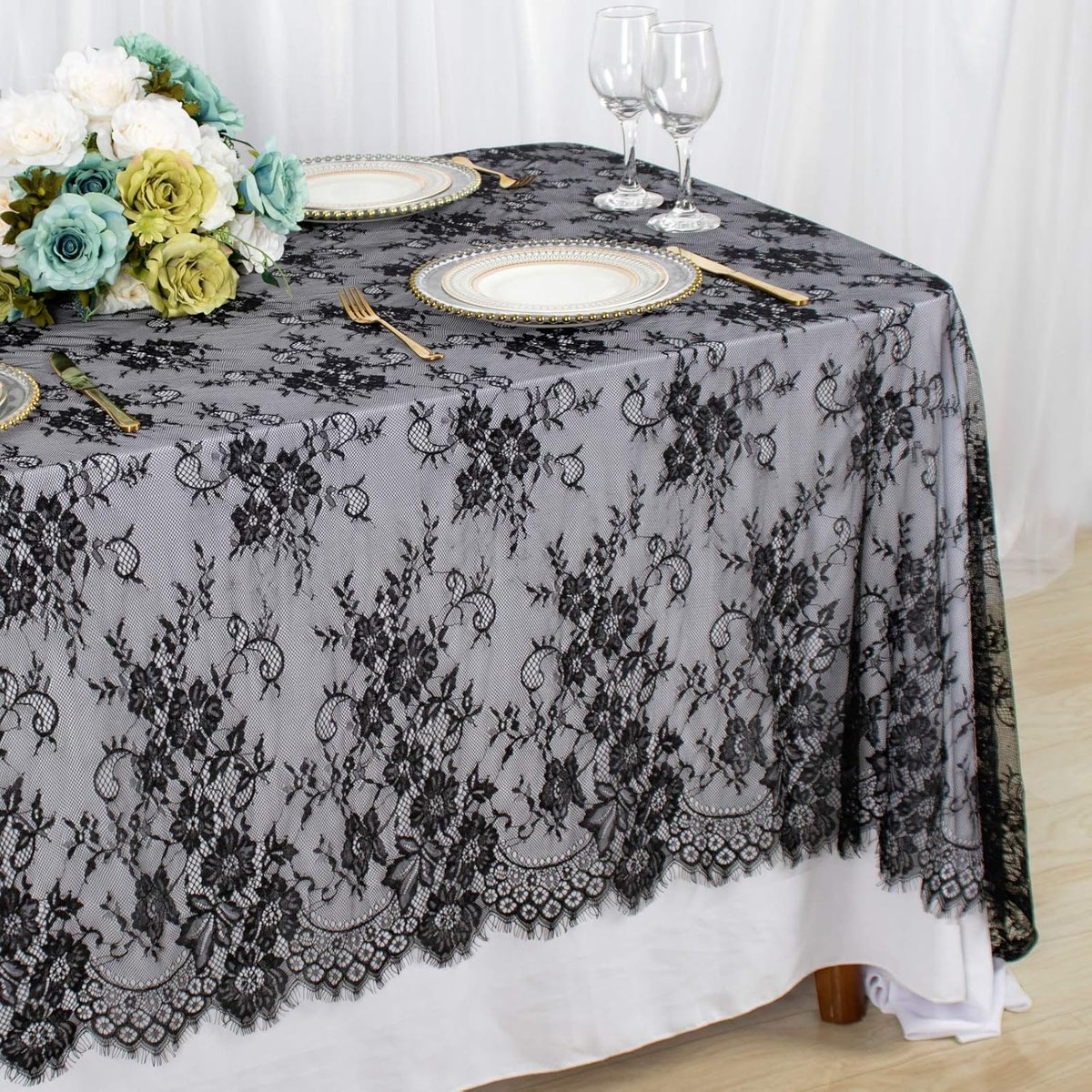 Lace Tablecloth Black 60x120 Inch Vintage Floral Lace Table Cloth ...