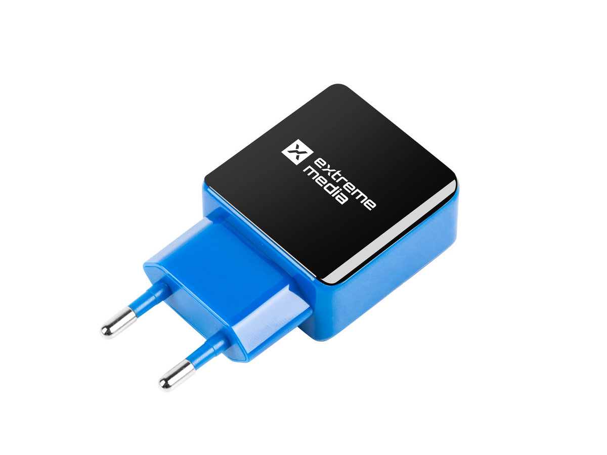 Ładowarka adapter napięcia 230v->usb 5v/2,1a 2-porty czarno-niebieska ...