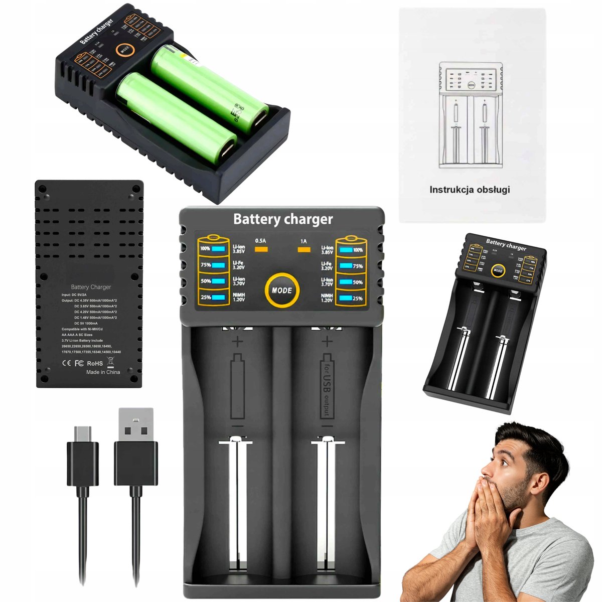 Ładowarka do baterii uniwersalna ECO akumulatorów Li-ion AAA USB - Inny ...