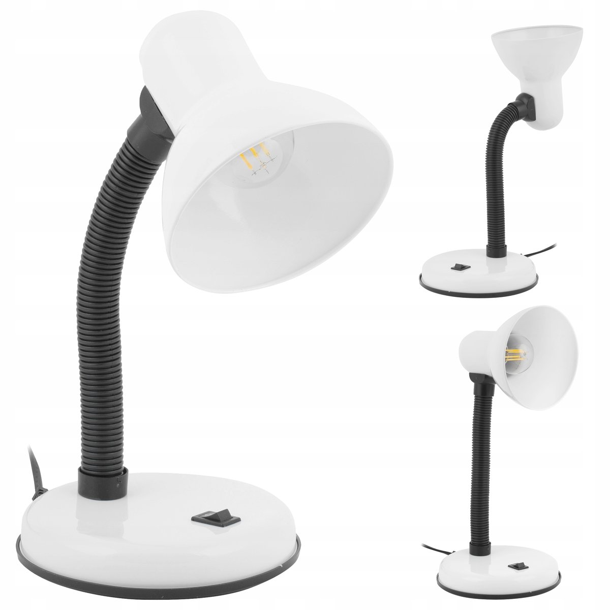 Lampa Biurkowa LED Biała Regulowana Szkolna na Biurko do Czytania E27 ...