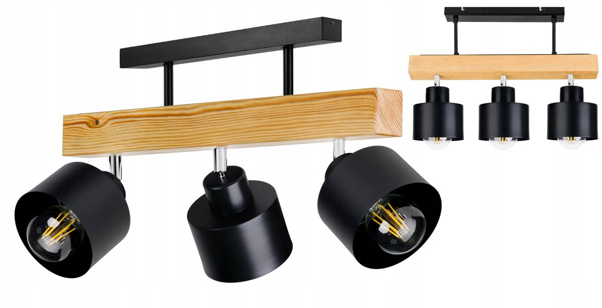 LAMPA drewniana belka sufitowa ŻYRANDOL PLAFON LOFT CZARNY na 3x KLOSZ E27 - LED-ONE | Sklep ...