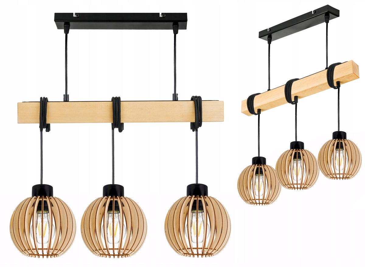 LAMPA drewniana belka wisząca sufitowa ŻYRANDOL ZWIS LOFT KULA DREWNO E27 - LED-ONE | Sklep ...