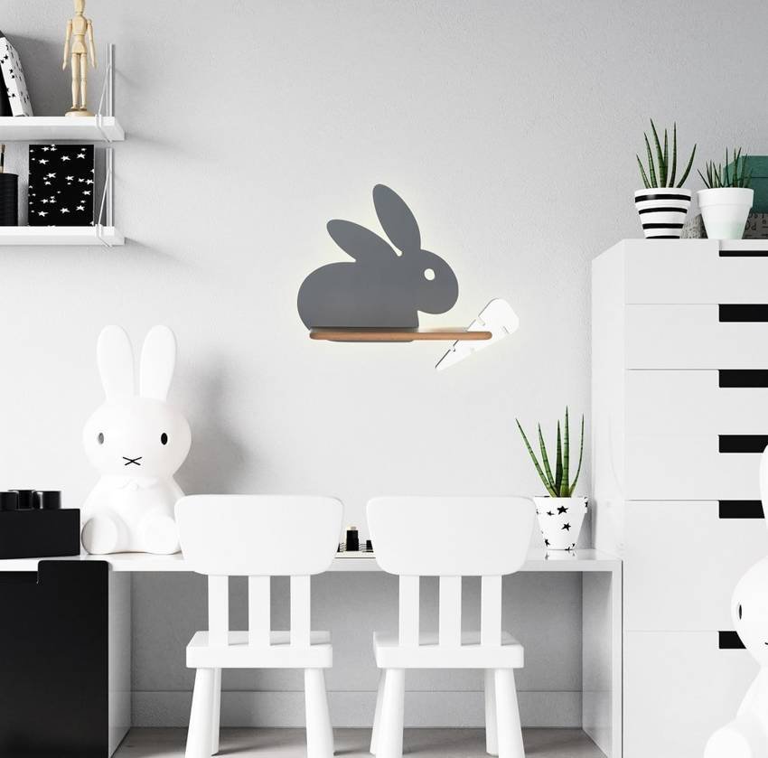 Lampa Kinkiet Półeczka 5W Led 4000K Iq Kids Rabbit Szary+Biały 21-84743 ...