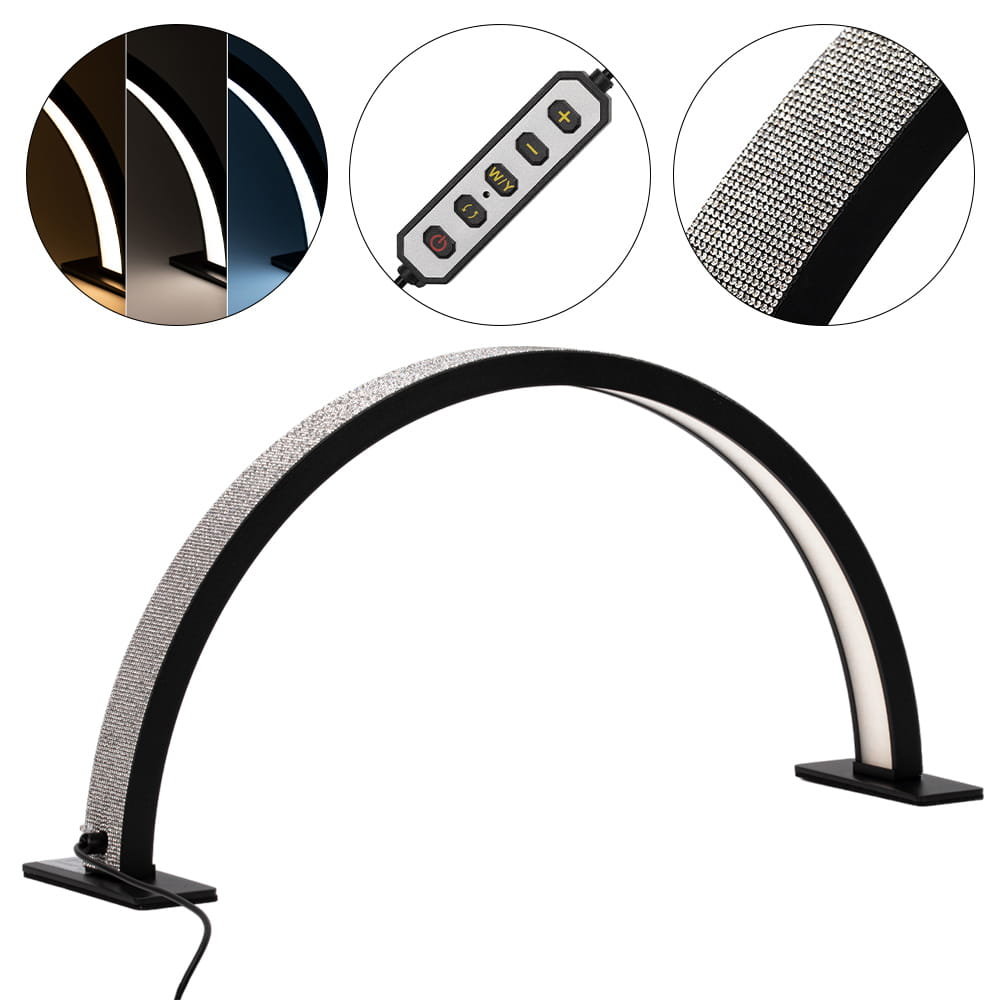 Lampa kosmetyczna LED łuk 25W biurkowa bezcieniowa czarna z cyrkoniami ...