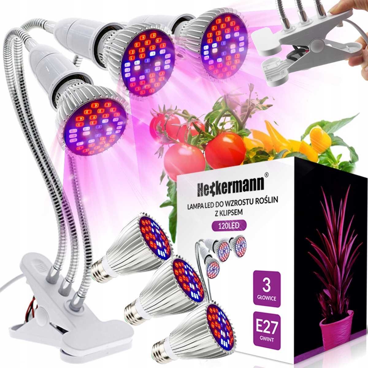Lampa LED plant Heckermann 3x10W model 120LED 3 głowice z uchwytem ...