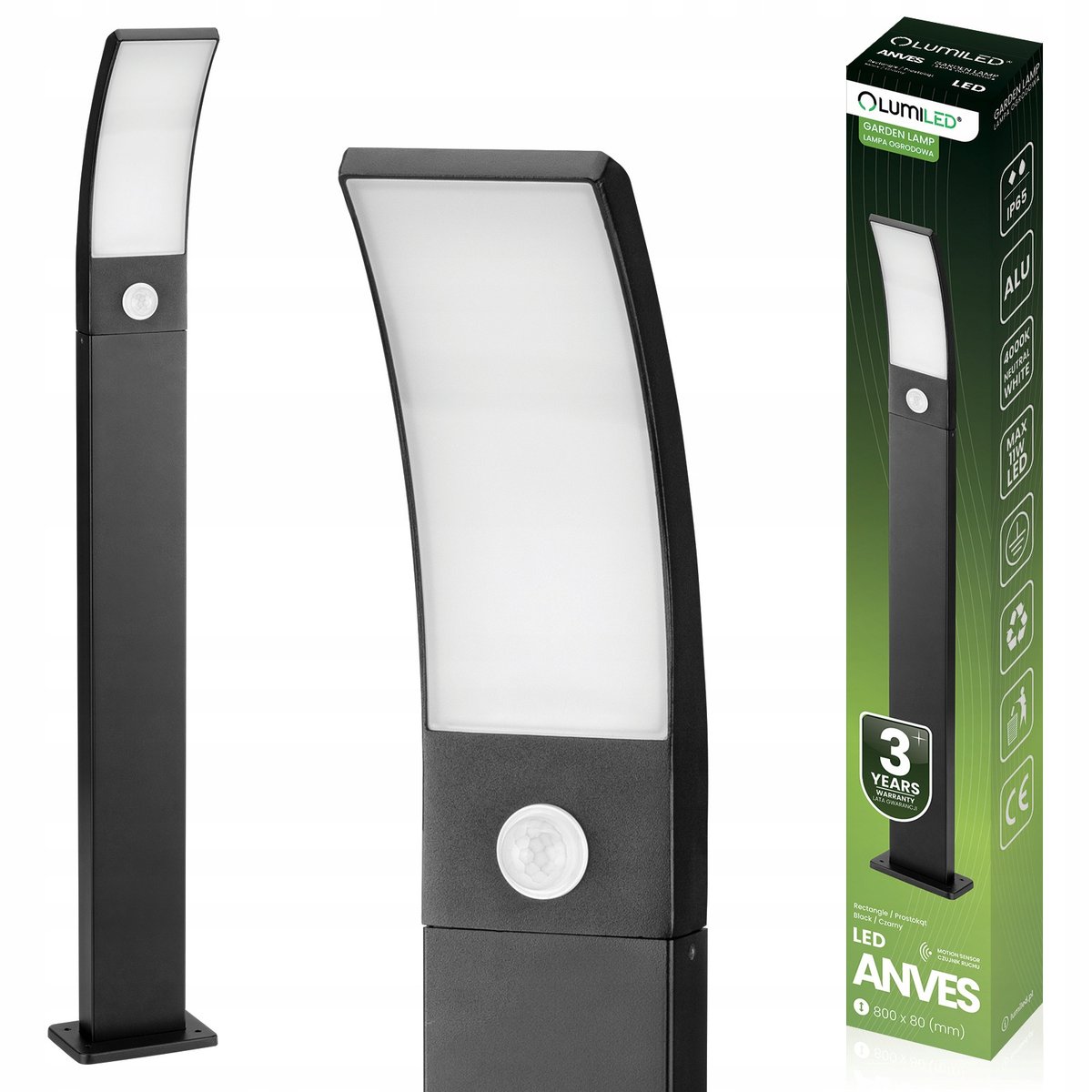 Lampa Ogrodowa LED Zewnętrzna Stojąca SŁUPEK 80cm 11W IP65 z Czujnik ...