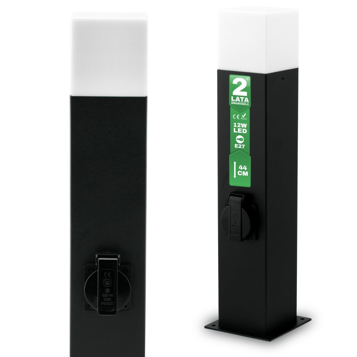 Lampa Ogrodowa Zewnętrzna E27 Kwadratowa Słupek 44Cm Z Gniazdem 230V ...