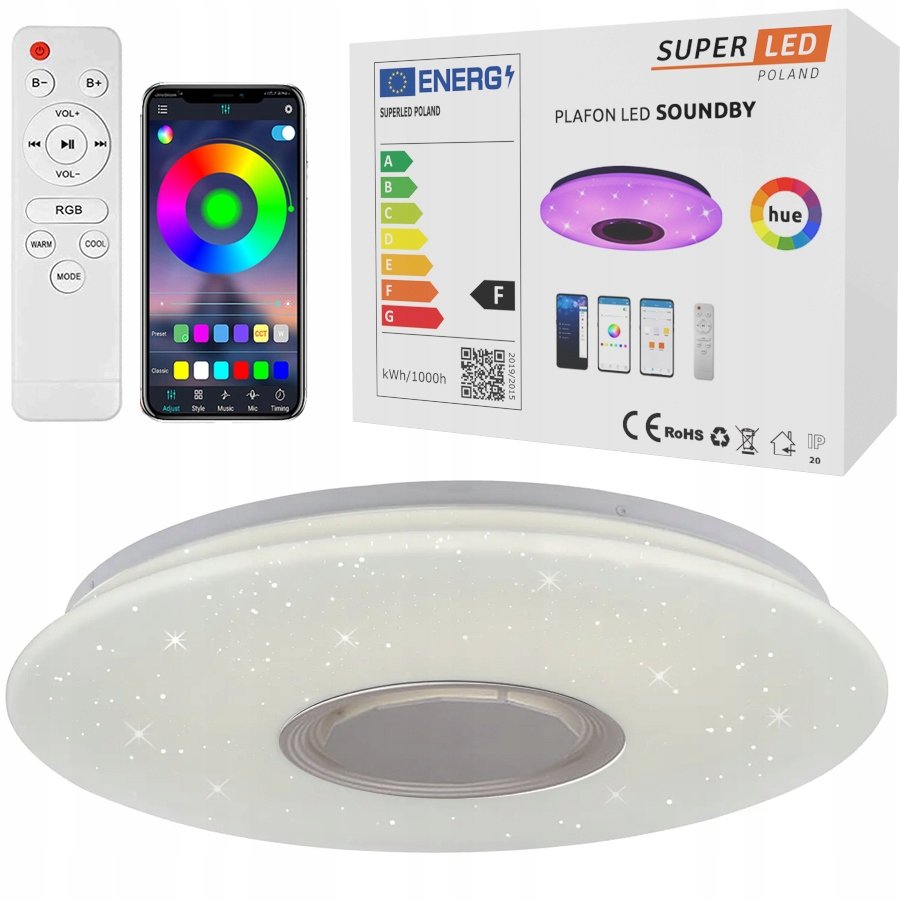 Lampa Panel LED PLAFON RGB CCT Głośnik Bluetooth pilot SuperLED ...