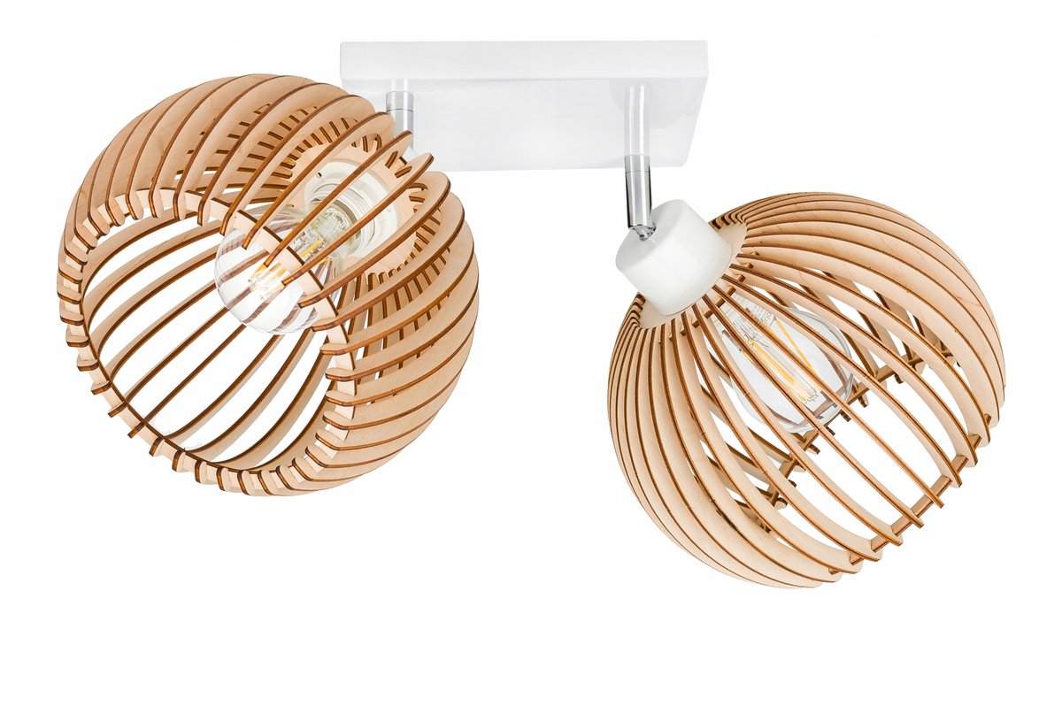 Lampa plafon żyrandol ruchomy sufitowa LOFT klosz kula 36 Drewno na 2x ...