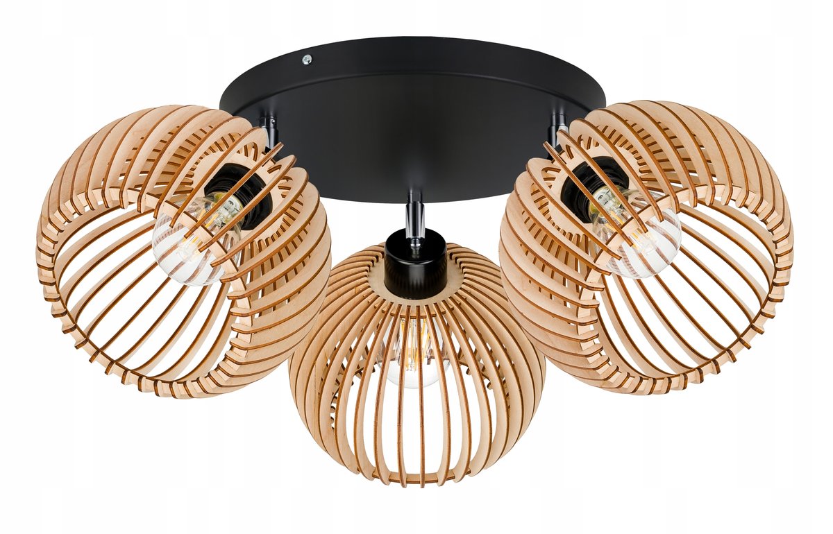 Lampa plafon żyrandol ruchomy sufitowa LOFT klosz kula 36 Drewno na 3x ...
