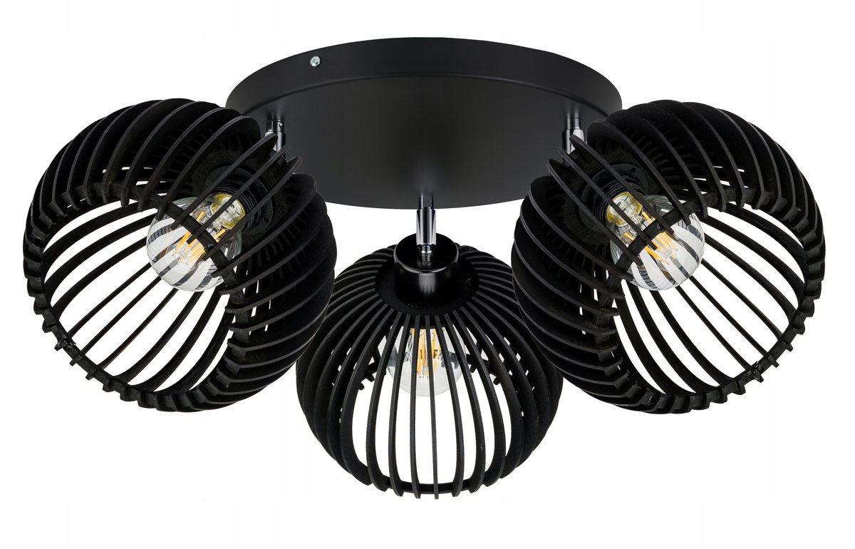 Lampa plafon żyrandol ruchomy sufitowa LOFT klosz kula 36 Drewno na 3x ...