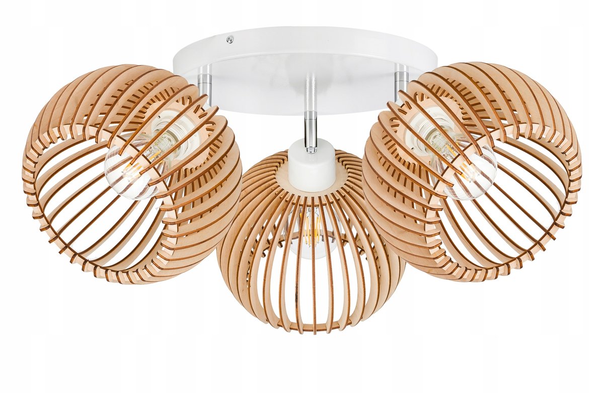 Lampa plafon żyrandol ruchomy sufitowa LOFT klosz kula 36 Drewno na 3x ...