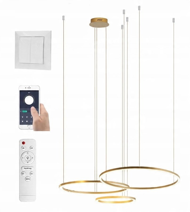 Lampa Ringi Złota 80 60 40Cm 108W Bluetooth Pamięć Darmat Light 420 ...