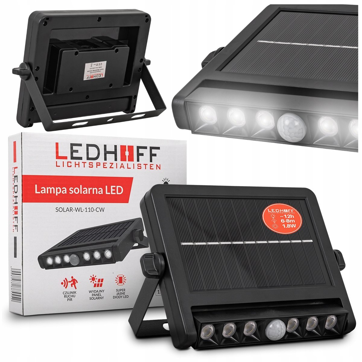 Lampa solarna z czujnikiem ruchu i zmierzchu LED ELEWACYJNA halogen ...