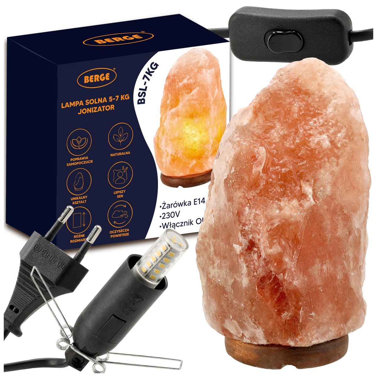 Lampa Solna 5-7kg Jonizator Sól Himalajska Nocna Do Biura Gotowy Zestaw ...