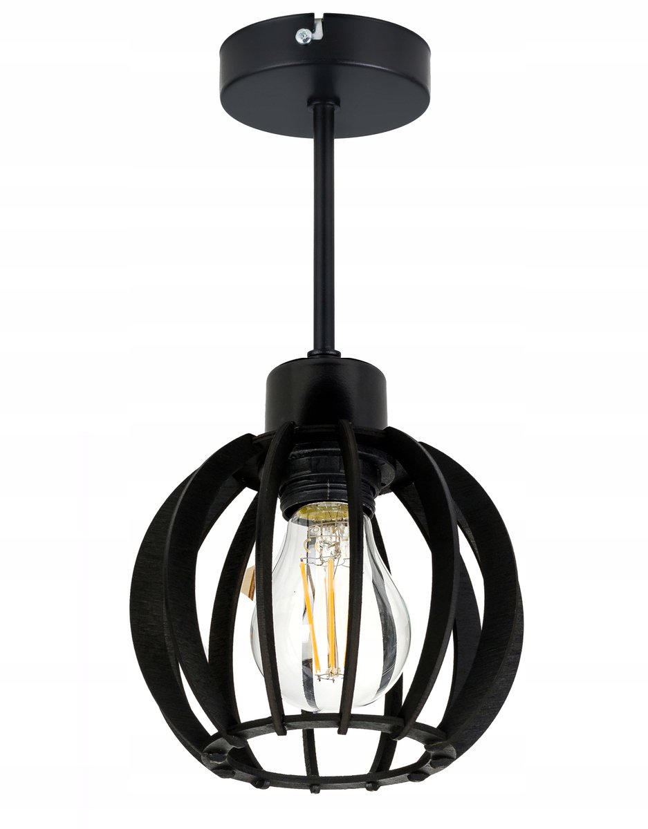 LAMPA STAŁA SUFITOWA PLAFON ŻYRANDOL CZARNY LOFT KLOSZ DREWNO CZARNE NA E27 - LED-ONE | Sklep ...