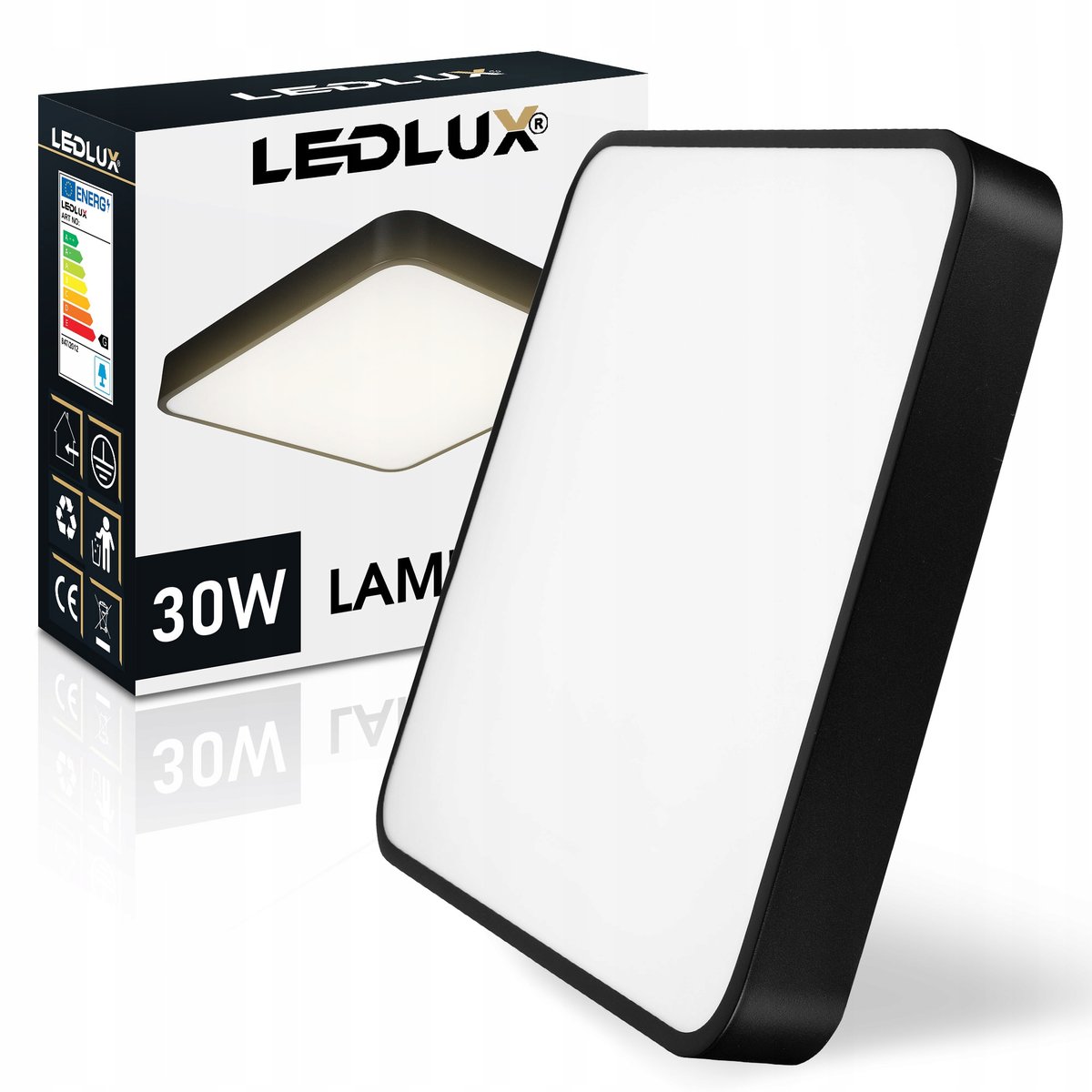 Lampa Sufitowa LED Plafon Panel LED 30W neutralna kwadrat czarna MODERN ...