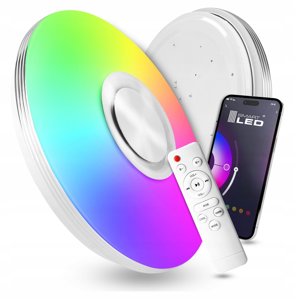 Lampa Sufitowa LED Plafon RGB Głośnik Bluetooth 60W Pilot + aplikacja ...