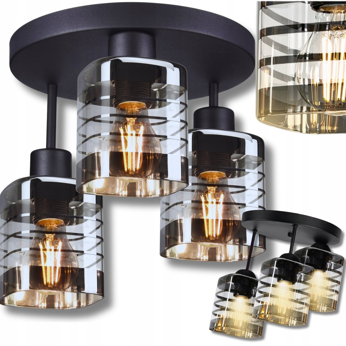 LAMPA SUFITOWA PLAFON LED WISZĄCA ŻYRANDOL LED 3 ŻARÓWKI E27 KUCHNIA ...