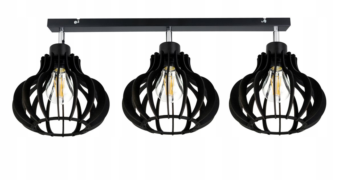 LAMPA SUFITOWA PLAFON RUCHOMY ŻYRANDOL LOFT klosz CZARNY DREWNO na 3x E27 - LED-ONE | Sklep ...