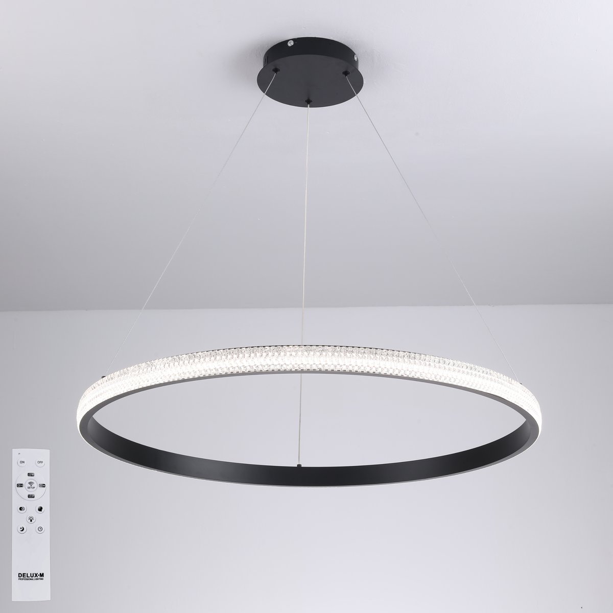 LAMPA SUFITOWA RING wisząca czarna nowoczesna czarna ŻYRANDOL LED 60cm ...
