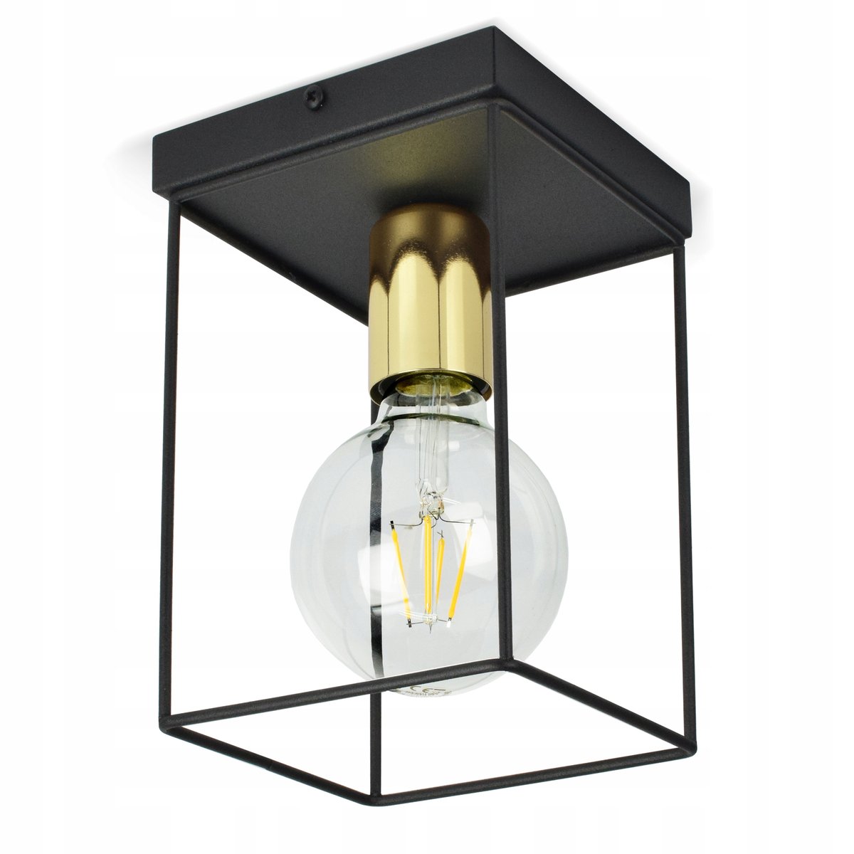 Lampa Sufitowa Wisząca Plafon Klatka Loft 571-SK1 LED Black & Gold ...