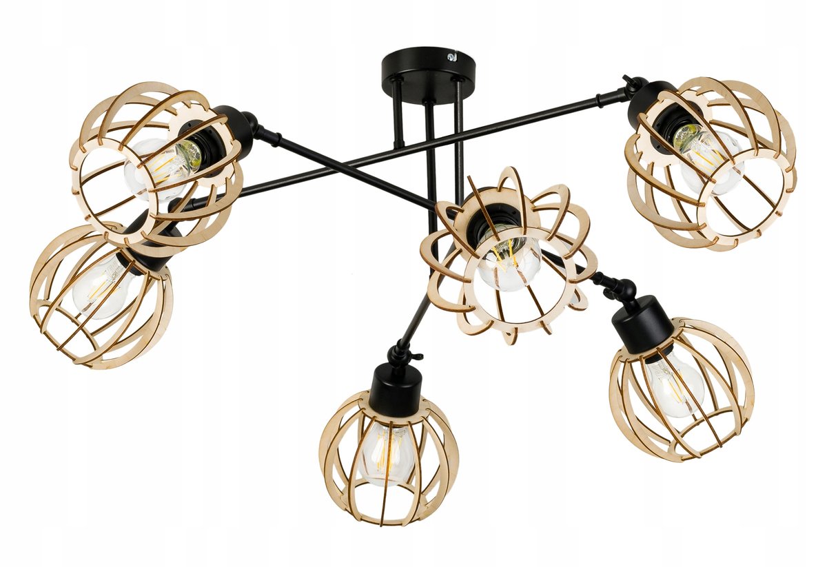 LAMPA sufitowa żyrandol regulowany LOFT drewno 6 - INECT | Sklep EMPIK.COM