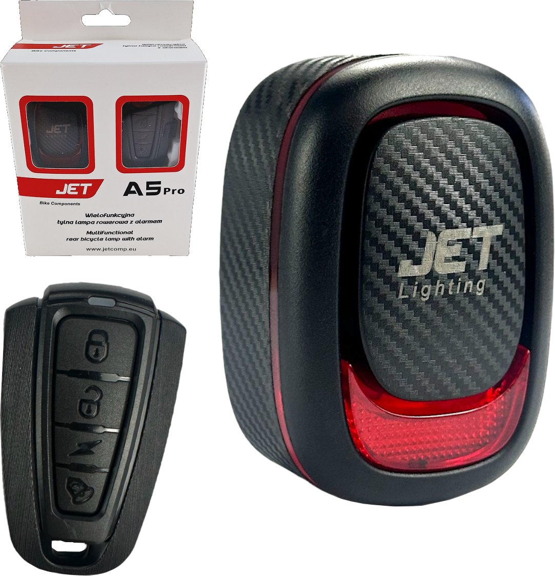 Lampa tylna z Alarmem i funkcją STOP 70 lumenów 4 tryby USB Jet A5 Pro ...