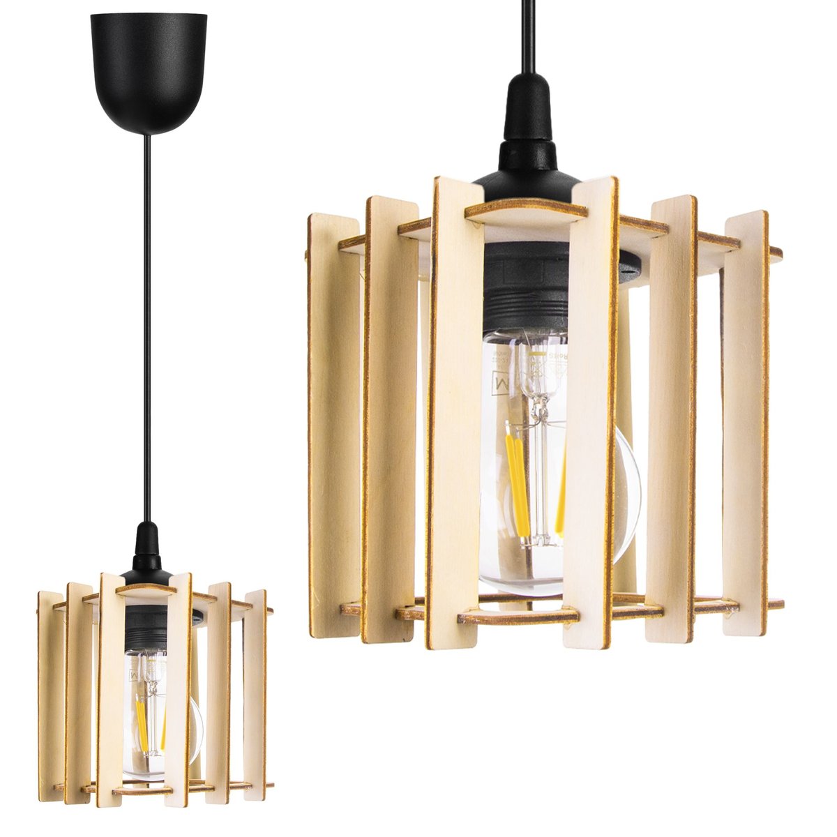 Lampa Wisząca Zwis Żyrandol Sufitowa Loft Drewno - INECT | Sklep EMPIK.COM