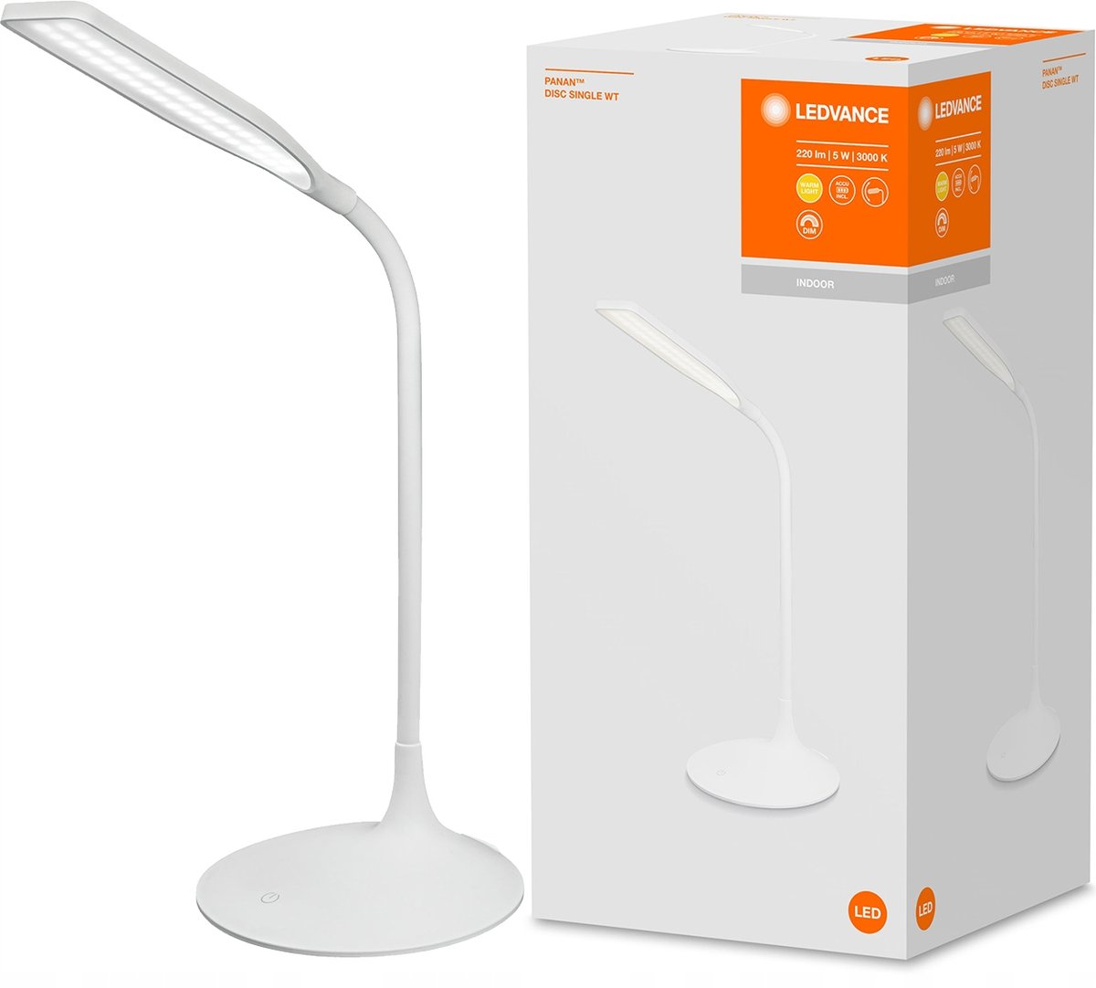 Lampka Biurkowa Nocna LED 5W 3000K USB PANAN Biała Ledvance - Ledvance ...
