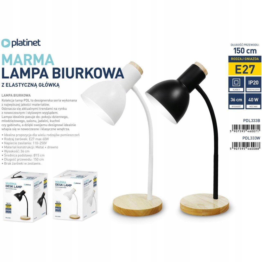 Lampka Biurkowa Platinet Marma E27 Metalowa Czarna (46007) - PLATINET ...