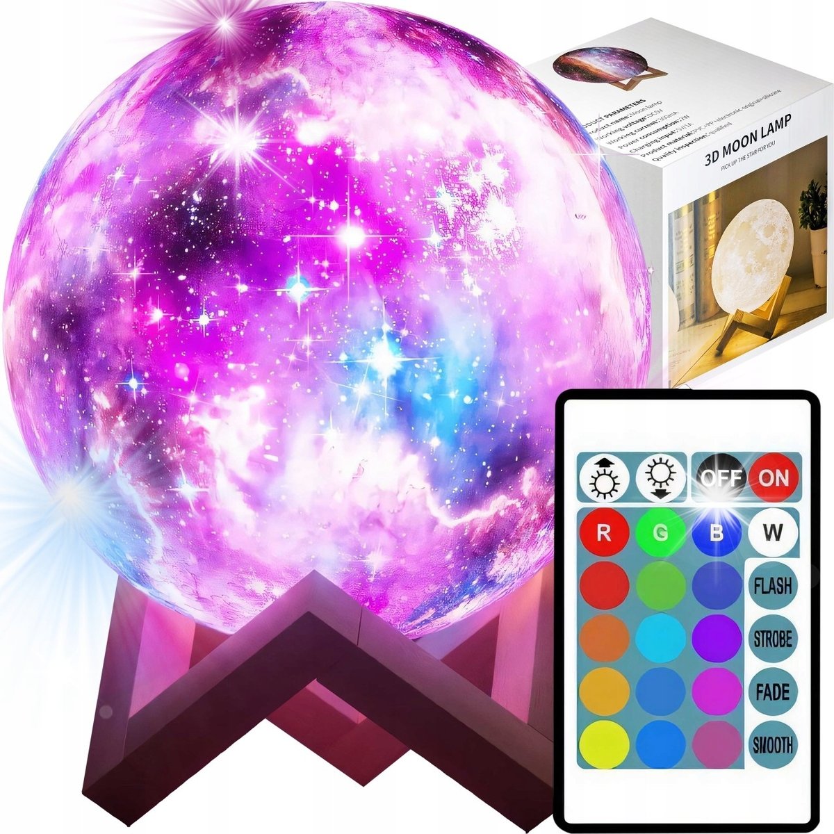 LAMPKA LAMPA NOCNA KSIĘŻYC ŚWIECĄCY 3D MOON RGB PILOT LED LIGHT ...